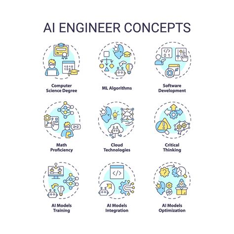 Set Of 2d Editable Colorful Thin Line Icons Representing Ai Engineer