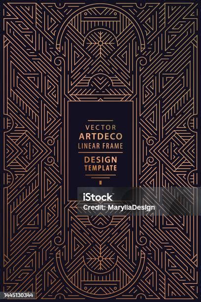 벡터 기하학적 디자인 모노 라인 추상 황금 프레임 테두리 고급 포장 템플릿 광고 포스터 카드 표지에 사용합니다 아르 데코 결혼식 파티 패턴 복고풍 장식 선형 스타일 아르