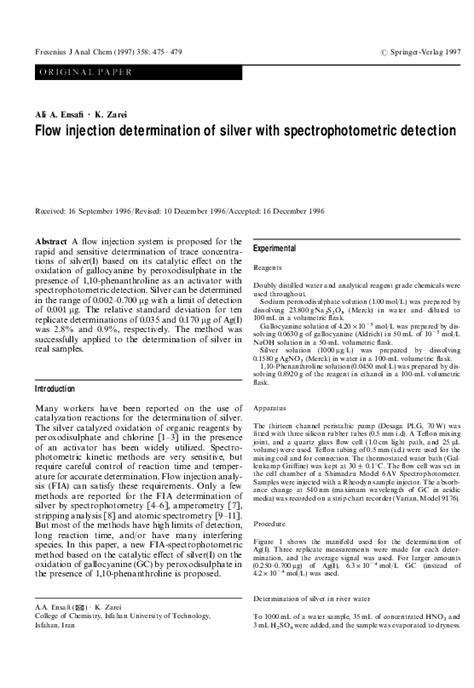 Pdf Flow Injection Determination Of Silver With Spectrophotometric Detection