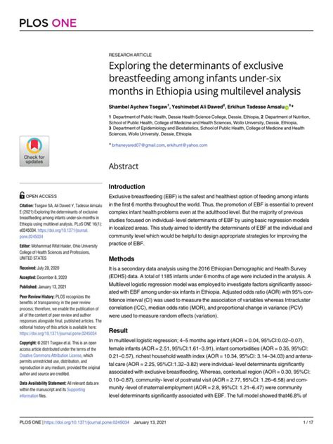 Exploring The Determinants Of Exclusive Breastfeeding Among Infants Under Six Months In Ethiopia
