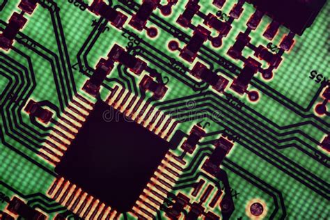 Computer Processor Chip On A Circuit Board With Microchips And Other Electronic Parts CPU Chip