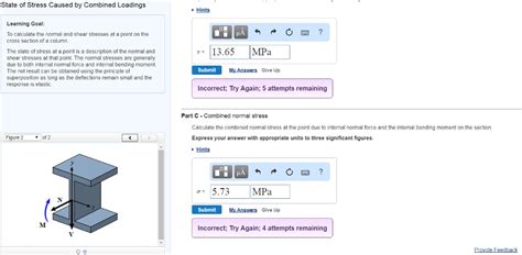 Solved State Of Stress Caused By Combined Loading S A Column