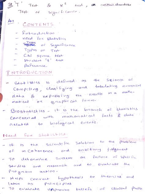 T Test X2 Test Test Of Significance Biostatistics Notes Pdf