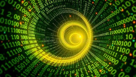 Green Digital Spiral Binary Code Data Tunnel Abstract Background Stock