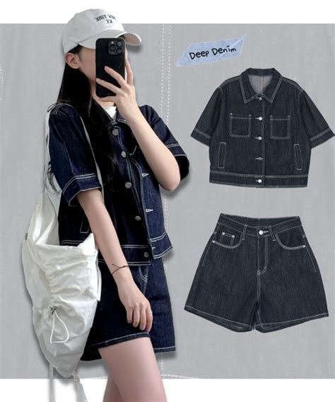 커넥트 논페이드 생지 데님 셋업 청 자켓 반바지 투피스 세트 2color