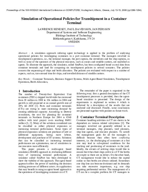 Pdf Simulation Of Operational Policies For Transhipment In A