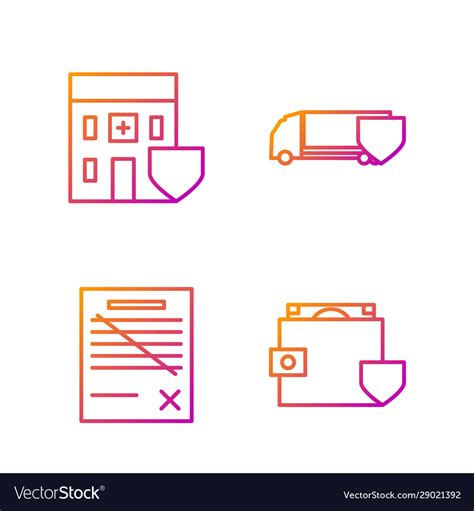 Set Line Wallet And Money With Shield Delete File Vector Image