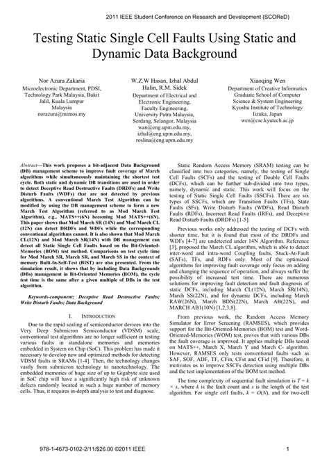 Pdf Testing Static Single Cell Faults Using Static And Dynamic Data