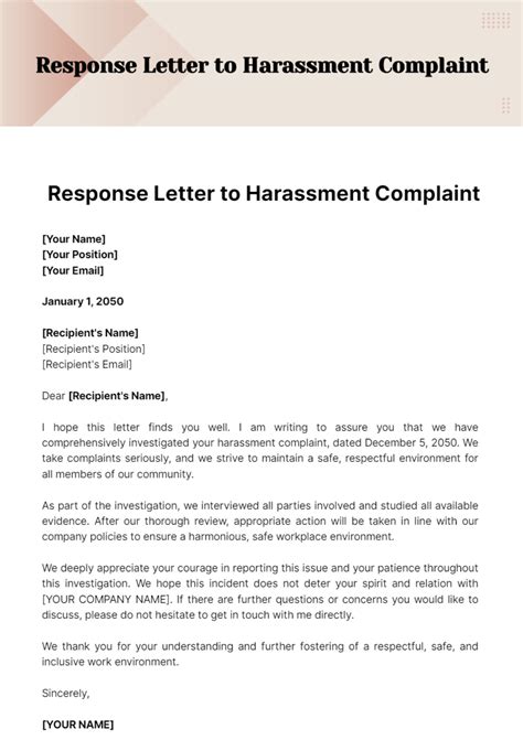 Free Response Letter To Harassment Complaint Template To Edit Online