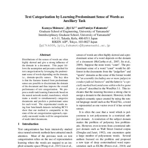 Text Categorization By Learning Predominant Sense Of Words As Auxiliary Task Acl Anthology