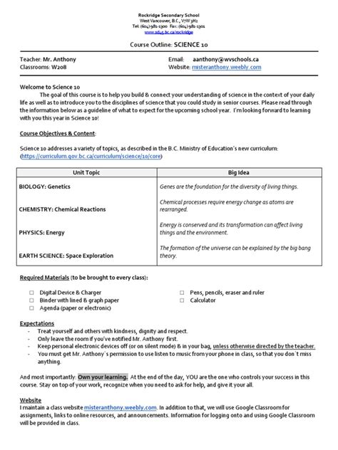 Myp Science 10 Course Outline Aa 2020 Pdf Academic Dishonesty Science