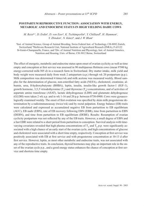 Pdf Postpartum Reproductive Function Association With Energy Metabolic And Endocrine Status