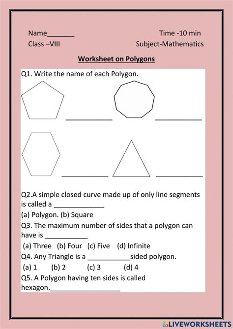 Polygon Interactive Worksheet For 8 Live Worksheets