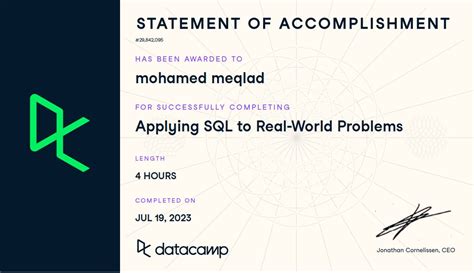 Mohamed Meqlad On Linkedin انتهيت والحمد الله من كورس Applying Sql To Real World Problems تعلمت