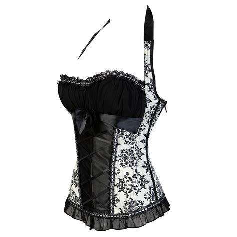 Corset Sexy Lace Satin Flower Print Lace Up Corset Grandado