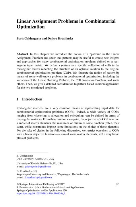 PDF Linear Assignment Problems In Combinatorial Optimization