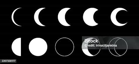 달과 초승달 검은 배경에 고립 된 흰색 실루엣의 집합 달의 다양한 모양 0명에 대한 스톡 벡터 아트 및 기타 이미지 0명 가득 찬 개체 그룹 Istock