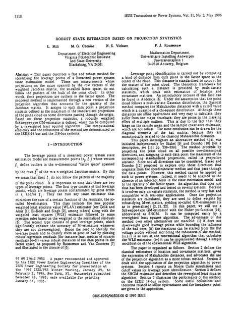 pdf robust state estimation based on projection statistics