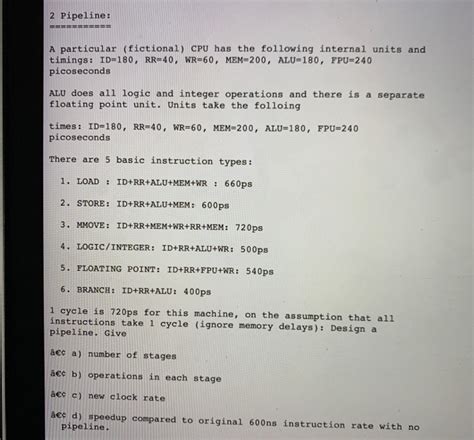 Solved 2 Pipeline A Particular Fictional Cpu
