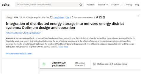 Citation Report Integration Of Distributed Energy Storage Into Net Zero Energy District