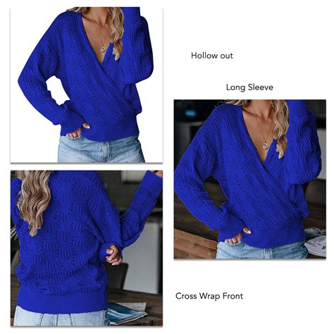 Butterfly Xxl Women V Neck Hollow Out Crochet Knit Sweater Long Sleeve