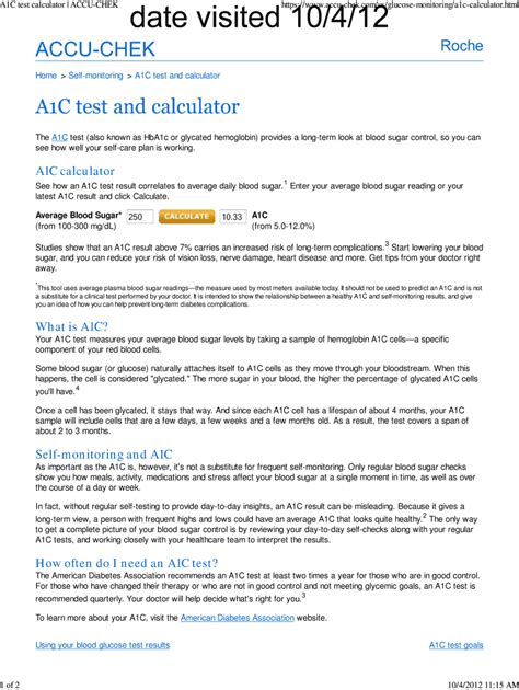 Fillable Online A1c Test Calculator Accu Chek Fax Email Print Pdffiller