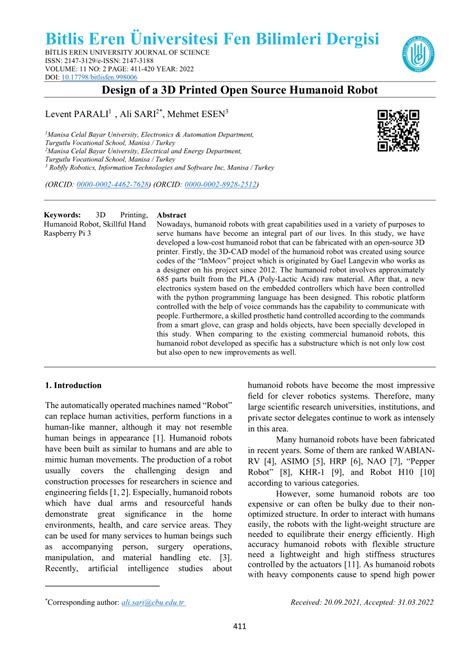 Pdf Design Of A 3d Printed Open Source Humanoid Robot
