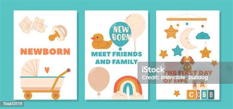 아기 장난감과 아이템이 있는 배너 유모차 젖꼭지 양말과 풍선 벡터와 베이비 샤워 파티에 대한 템플릿 0명에 대한 스톡 벡터 아트
