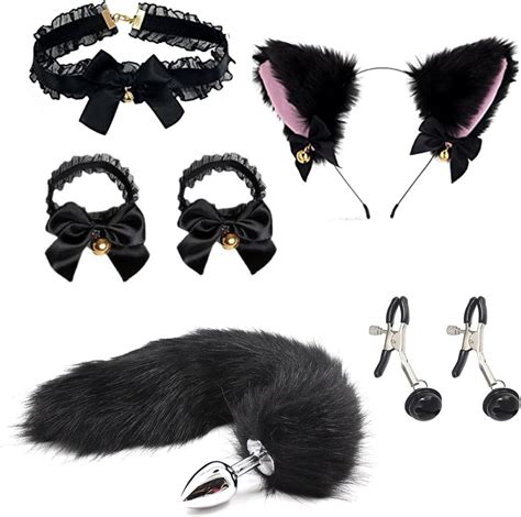 Fox Tail Anal Plug Collar And Nipple Clamps Cat Ears Butt
