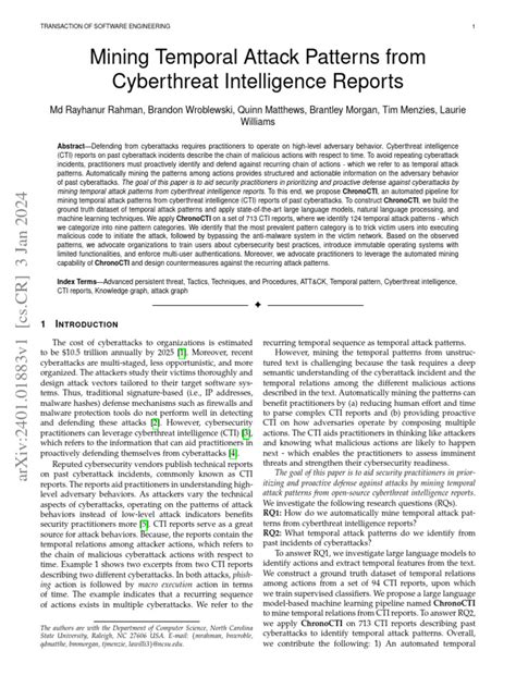 Mining Temporal Attack Patterns From Cyberthreat Intelligence Reports Pdf Computer Security