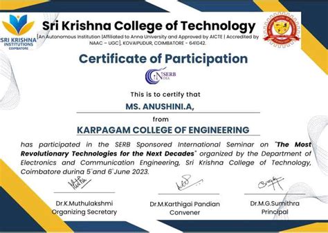 Anushini Ananth On Linkedin I Got A Certificate For Webinar Which Was Held At Sri Krishna
