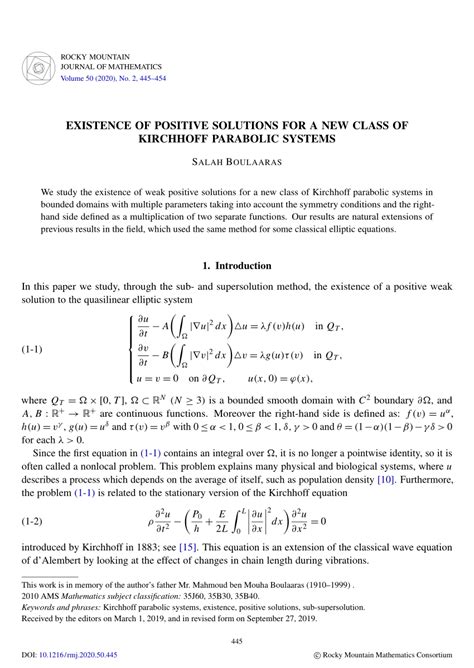 Pdf Existence Of Positive Solutions For A New Class Of Kirchhoff