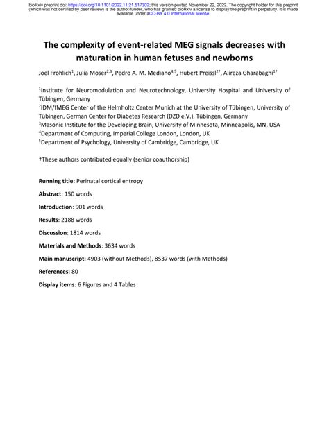 Pdf The Complexity Of Event Related Meg Signals Decreases With Maturation In Human Fetuses And