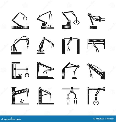 Robot Arm Icons Industrial Manufacturing Assembly Robotics Line Vector Illustration Stock