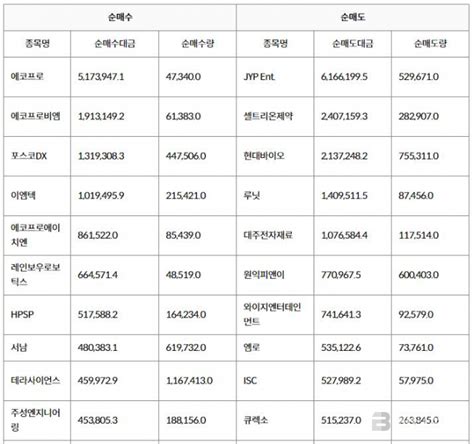 코스닥 외국인 순매수도 상위 10종14일에코프로 에코프로비엠 포스코dx
