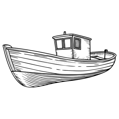 Vintage Wooden Fishing Boat Sketch Nautical Maritime Art Classic