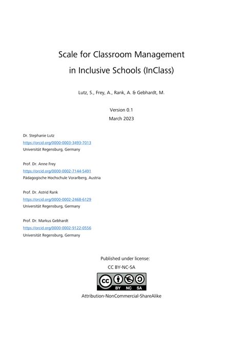 Pdf Scale For Classroom Management In Inclusive Schools Inclass