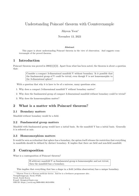 Pdf Understanding Poincaré Theorem With Counterexample