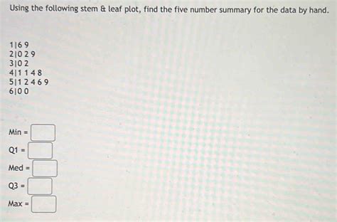 Solved Using The Following Stem And Leaf Plot Find The Five Number