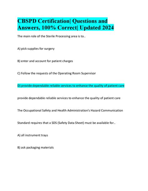 Cbspd Certification Questions And Answers 100 Correct Updated 2024 Exams Public Health