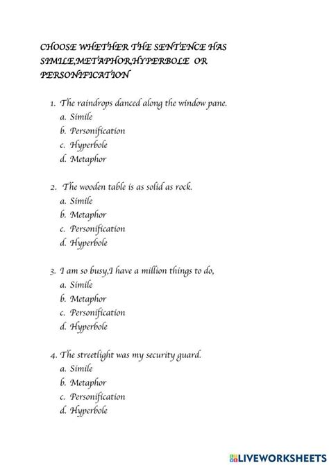 Figurative Language Interactive Worksheet For 6 8 Live Worksheets Worksheets Library