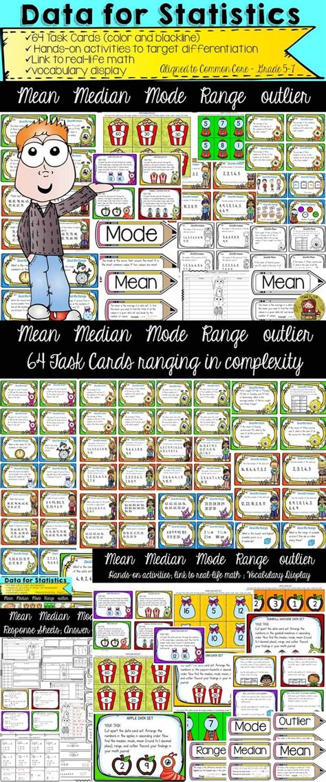 MEAN MEDIAN MODE RANGE OUTLIER DATA FOR STATISTICS Real Life Math Elementary Math