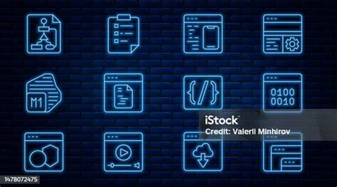 라인 소프트웨어 바이너리 코드 프로세서 순서도 프로그래밍 언어 구문 및 체크리스트 아이콘이있는 클립 보드를 설정합니다 벡터