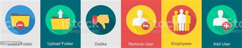 6 개의 사용자 인터페이스 아이콘 세트 폴더 삭제 폴더 업로드 싫어함 개념에 대한 스톡 벡터 아트 및 기타 이미지 개념 개념과 주제 디자인 Istock
