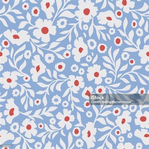 추상 데이지 꽃 벡터 배경입니다 잎 가지와 줄기와 작은 크기의 초원 꽃 꽃무늬 무늬 플랫 심플한 장식 디자인 민속 예술 빈티지 스타일 꽃 식물에 대한 스톡 벡터 아트 및