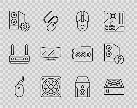 Set Line Computer Mouse Cooler Case Of Computer Monitor Screen