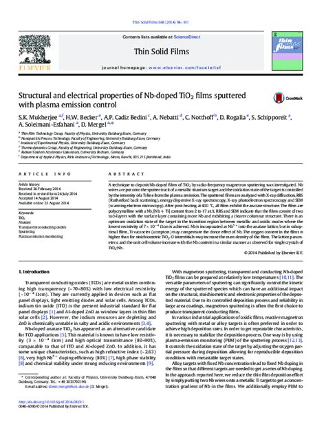 Pdf Structural And Electrical Properties Of Nb Doped Tio2 Films Prepared By The Sol Gel Layer
