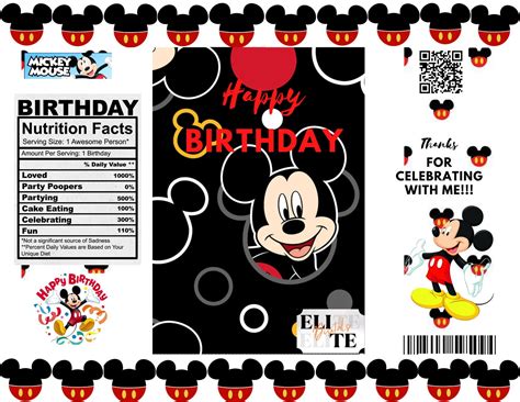 Mickey Mouse Birthday Chip Bag Template Canva Digital Download Etsy