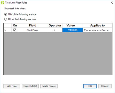 Using Task Link Filtering Rules For Showinghiding Task Links For Onepager Express For Version 6