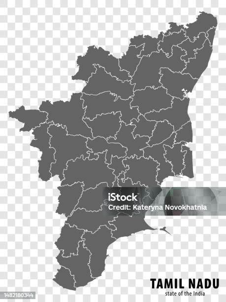 빈 지도 상태 인도의 타밀 나두 고품질 지도 타밀 나두 당신의 웹 사이트 디자인 로고 응용 프로그램 Ui에 대한 투명한 배경에 지방 자치 단체와 함께 인도 공화국 Eps10